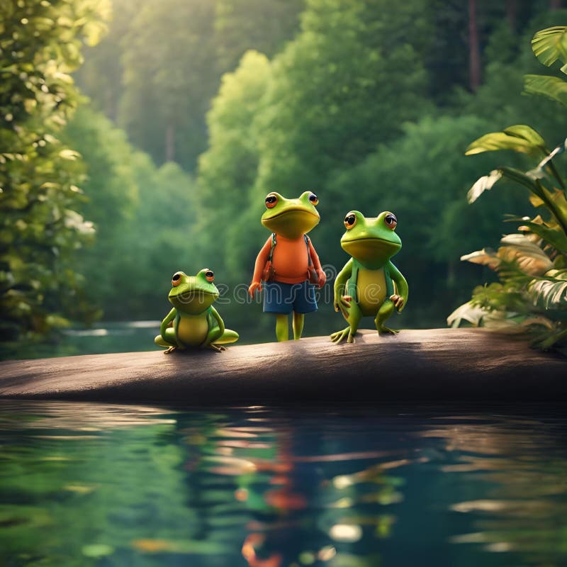 AI Generated Illustration of Frogs in Front of Water and Trees Stock ...