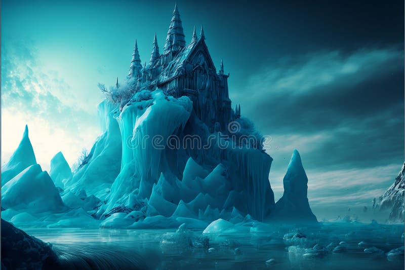 AI Generated Illustration of a Frozen Ice Castle. Stock Illustration ...
