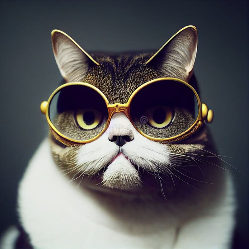 AI Generated Illustration of Funny Cat with Glasses Stock Illustration ...