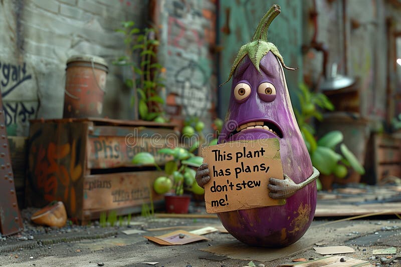 AI Generated Illustration of a Funny Eggplant with a "this Plant Has ...