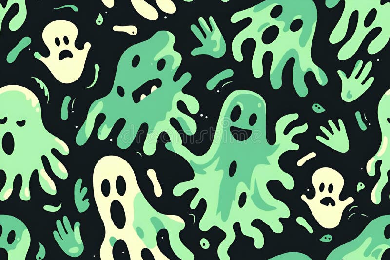 AI-generated Illustration of Funny Green Ghosts Seamless Pattern Stock ...