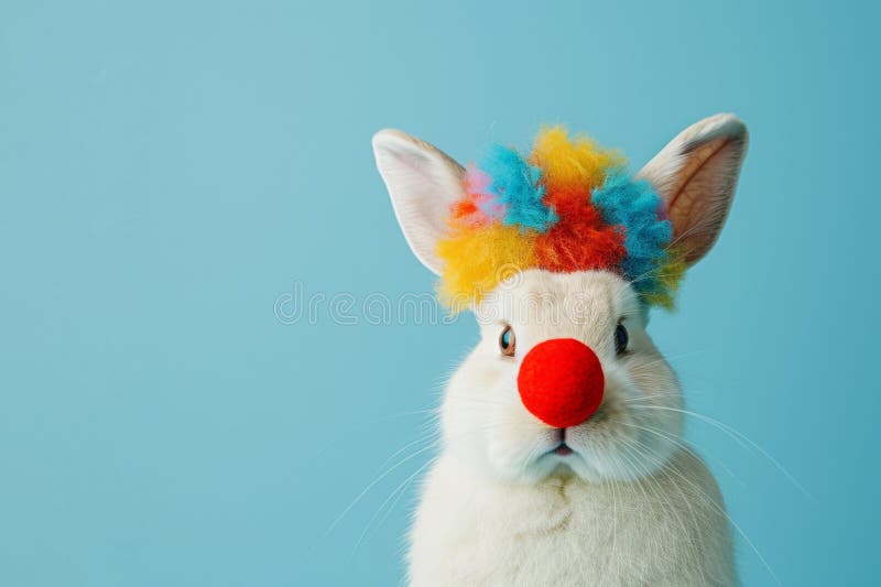 AI-generated Illustration of a Funny Rabbit-clown with a Red Nose on a ...