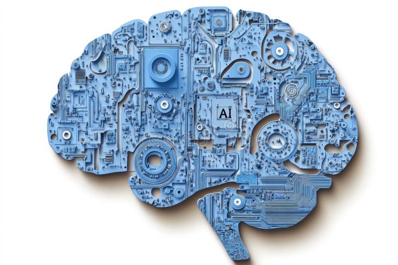 Futuristic Blue Brain Embedded Circuits Glowing Neural Pathways High ...