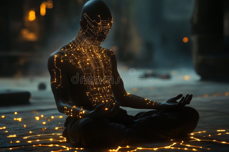AI-generated Illustration of a Meditating Human Figure with Glowing ...