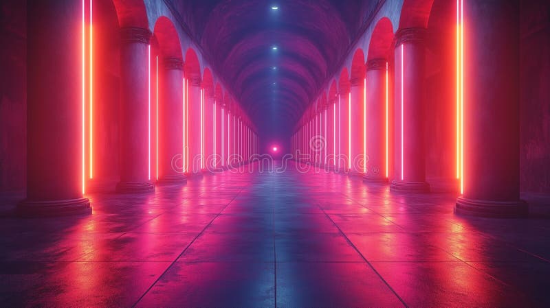AI-generated Illustration of a Futuristic Corridor with Neon Lights and ...