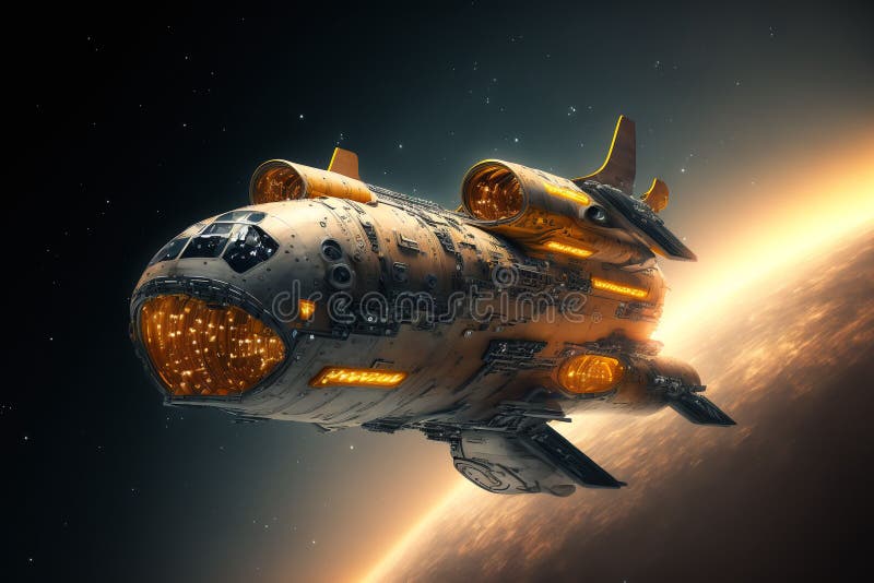 AI Generated Illustration of a Futuristic Gray and Yellow Spaceship in ...