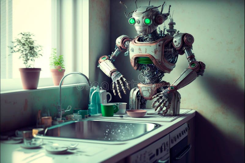 AI Generated Illustration of a Futuristic Household Robot Working in ...