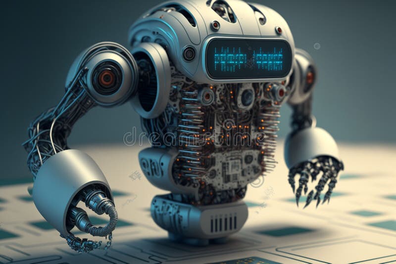 AI Generated Illustration of a Futuristic Robot Man with Hands Stock ...