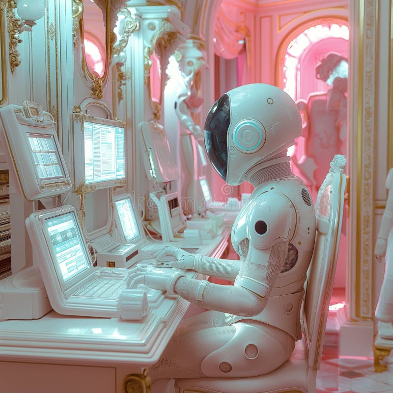 AI-generated Image: "Robot in Victorian Study with Multiple Computers ...