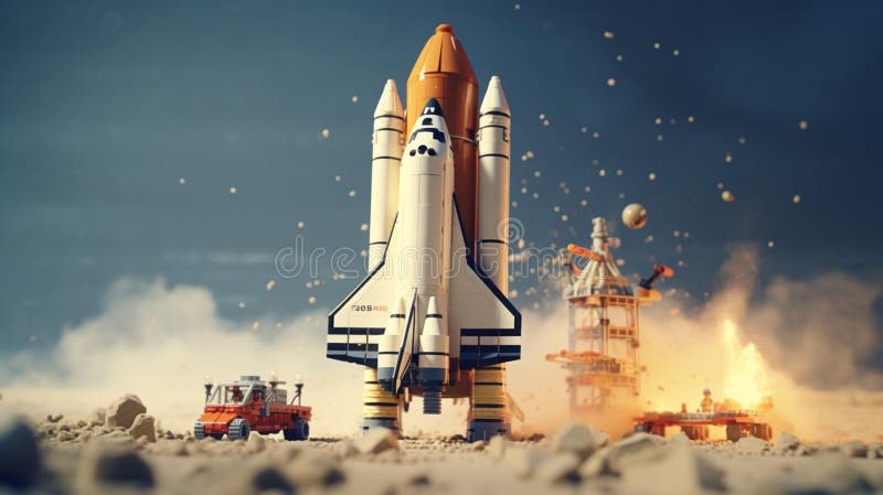 AI Generated Illustration of a Futuristic Rocket, Poised on a Launchpad ...