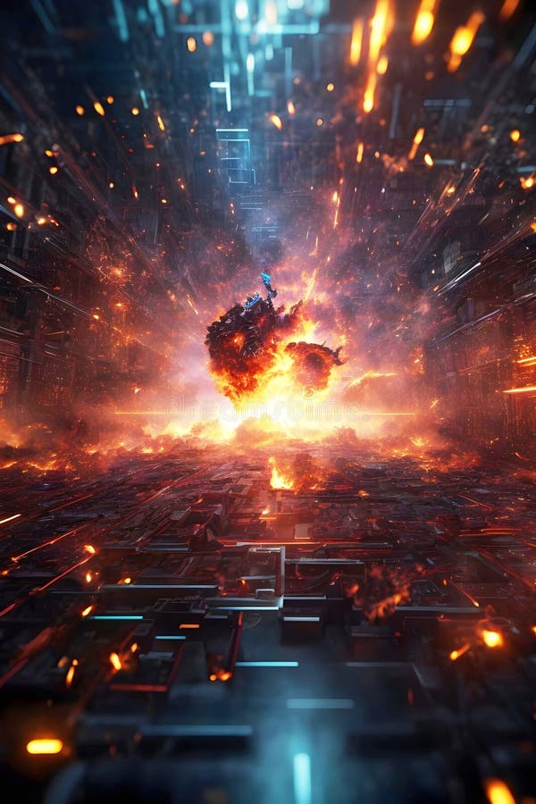 AI Generated Illustration of a Futuristic Scene of an Exploding Bomb ...