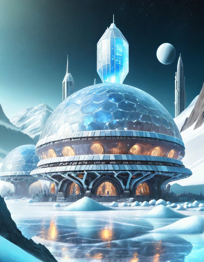A Space Colony on a Ice Planet Stock Illustration - Illustration of ...