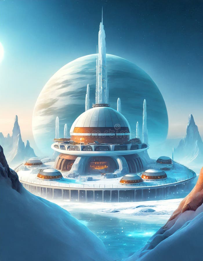 A Space Colony on a Ice Planet Stock Illustration - Illustration of ...