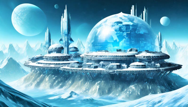 A Space Colony on a Ice Planet Stock Illustration - Illustration of ...