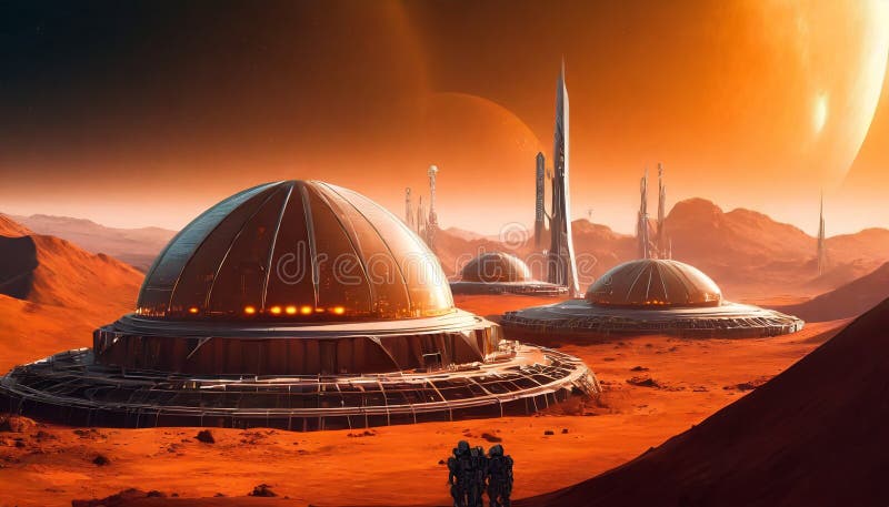 A Space Colony on a Red Planet Stock Illustration - Illustration of ...