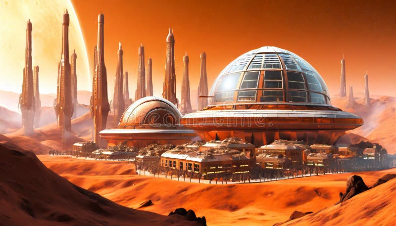 A Space Colony on a Red Planet Stock Illustration - Illustration of ...