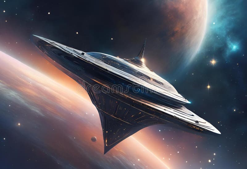 AI Generated Illustration of a Futuristic Spacecraft Hovering in Space ...