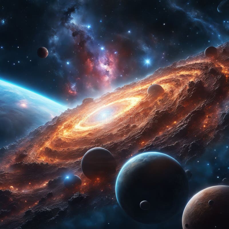 AI Generated Illustration of a Galaxy with Vibrant Nebulae and Multiple ...