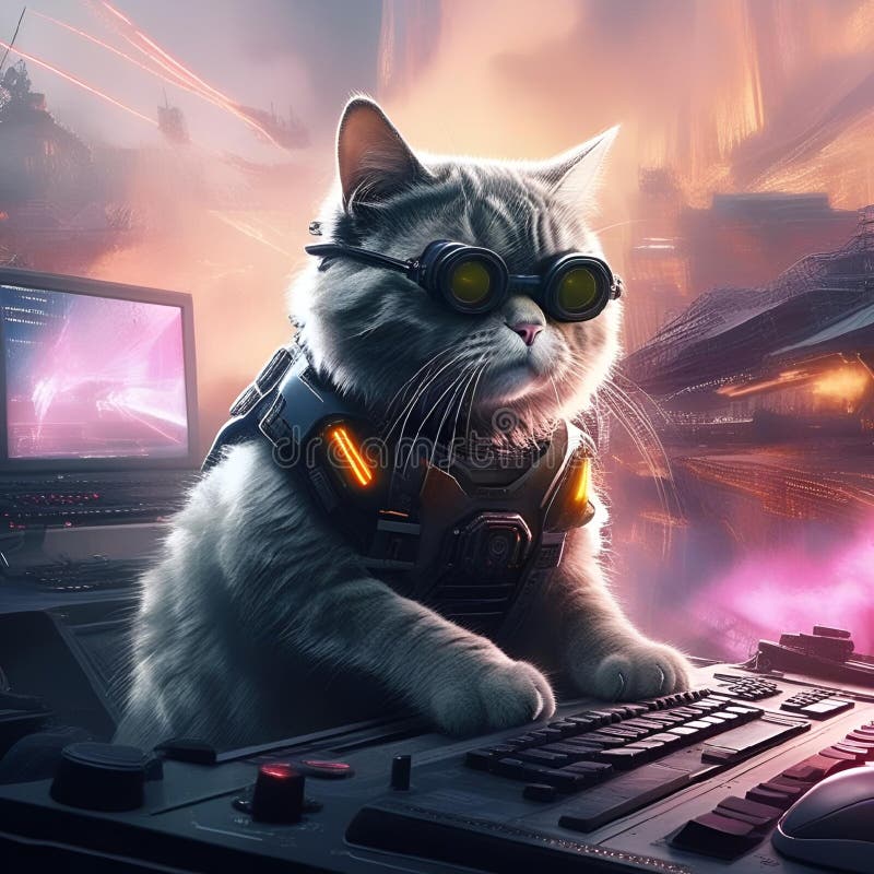 AI Generated Illustration of a Gamer Cat in Front of a Monitor and ...