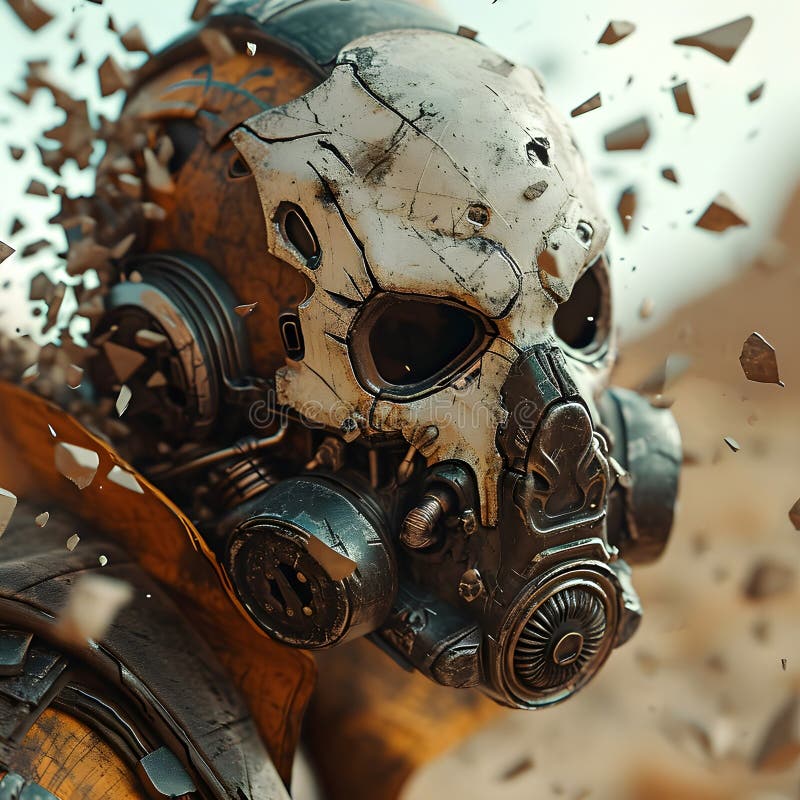 AI Generated Illustration of a Gas Mask Amidst Shattered Glass Stock ...