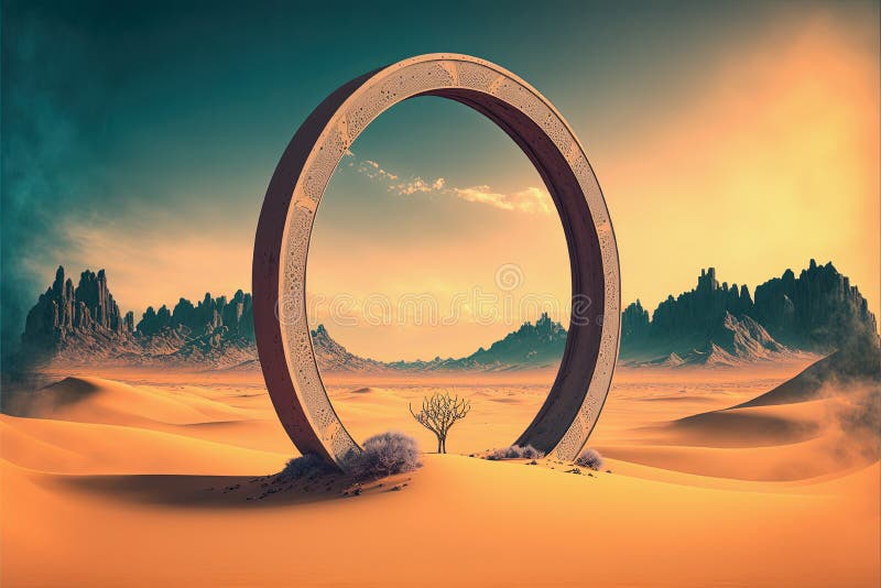 Ai Generated Illustration of a Gate in Desert Stock Illustration ...