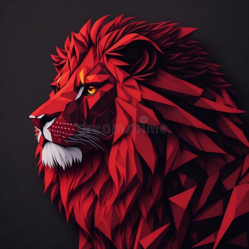 AI Generated Illustration of a Geometric Triangular Red Lion Face Stock ...