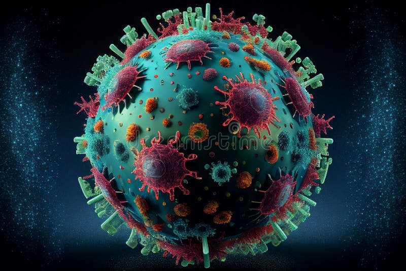 AI Generated Illustration of a Germ or a Virus Model with Many Spikes ...
