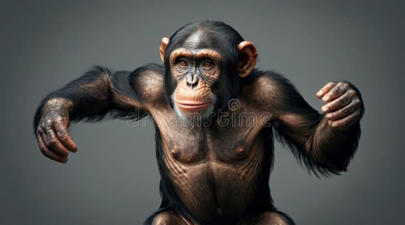 A Very Large Monkey Sitting on a Pole on a Gray Background Stock ...