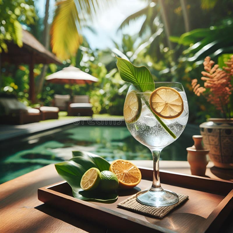 AI Generated Illustration of Gin and Tonic on a Table in a Tropical ...