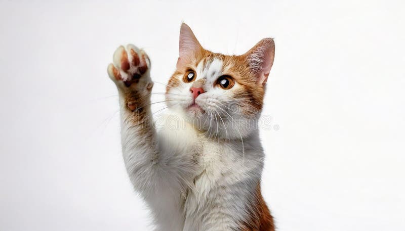 AI-generated Illustration of a Ginger and White Cat Reaching Up with a ...