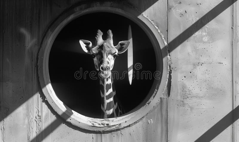 AI Generated Illustration of a Giraffe Peeking through Circular Window ...