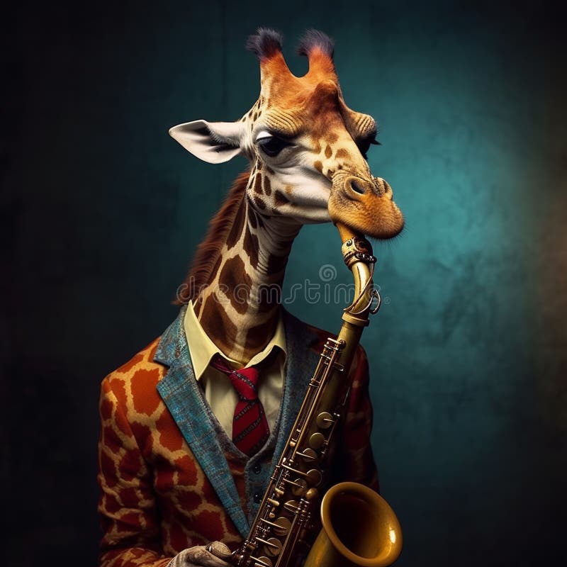 AI Generated Illustration of a Giraffe Wearing a Suit and Playing the ...