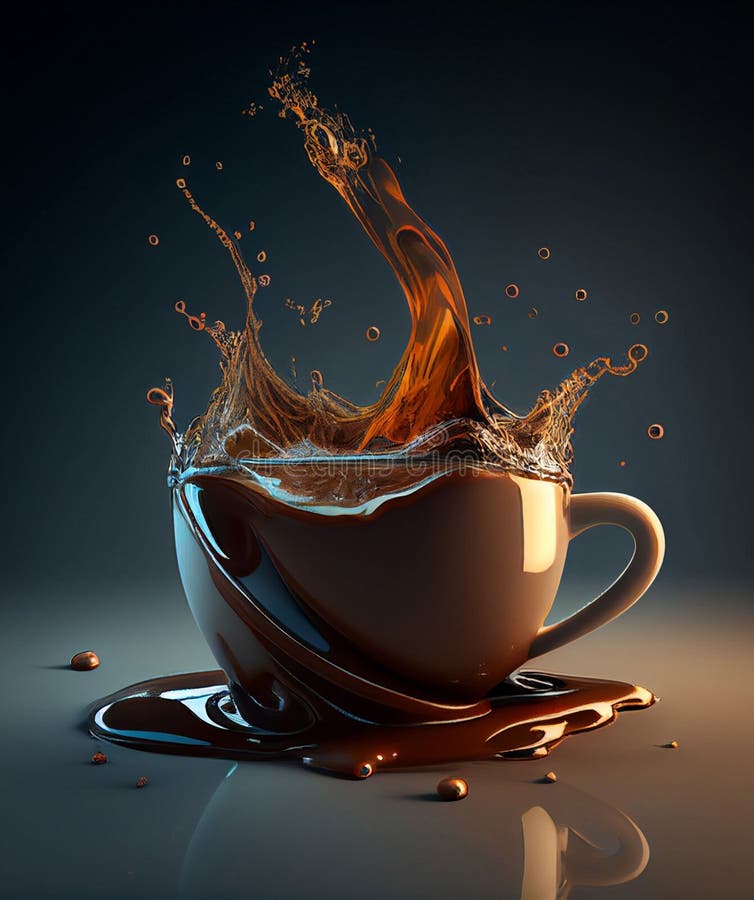 AI Generated Illustration of a Glass of Coffee Pouring on a Reflective ...