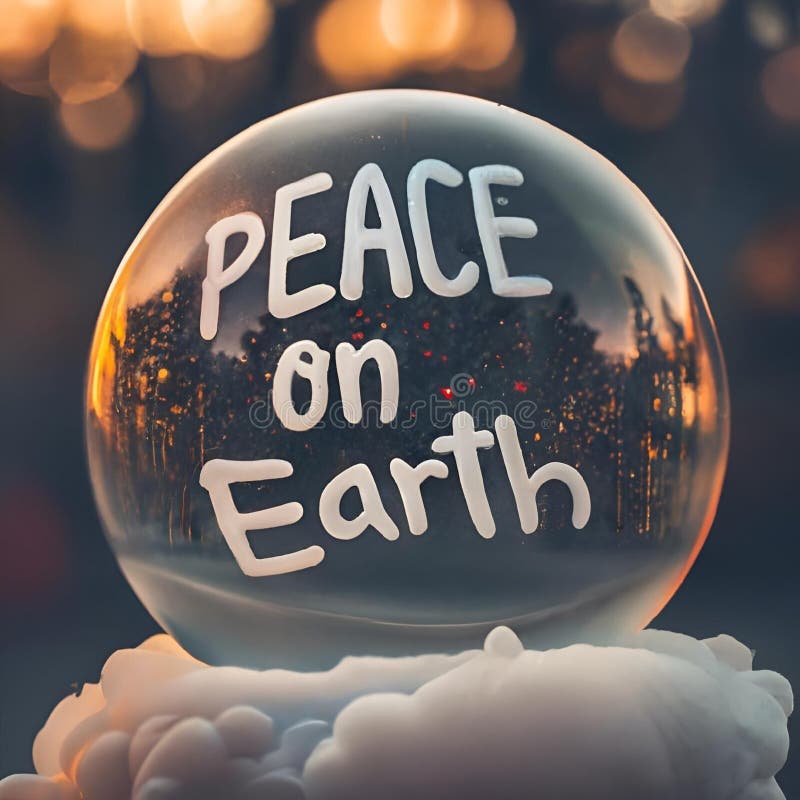 AI Generated Illustration of a Glass Snow Globe with Phrase Peace on ...