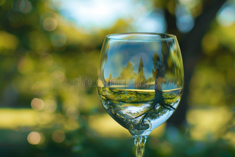 AI Generated Illustration of a Glass of Water on a Table with Trees in ...