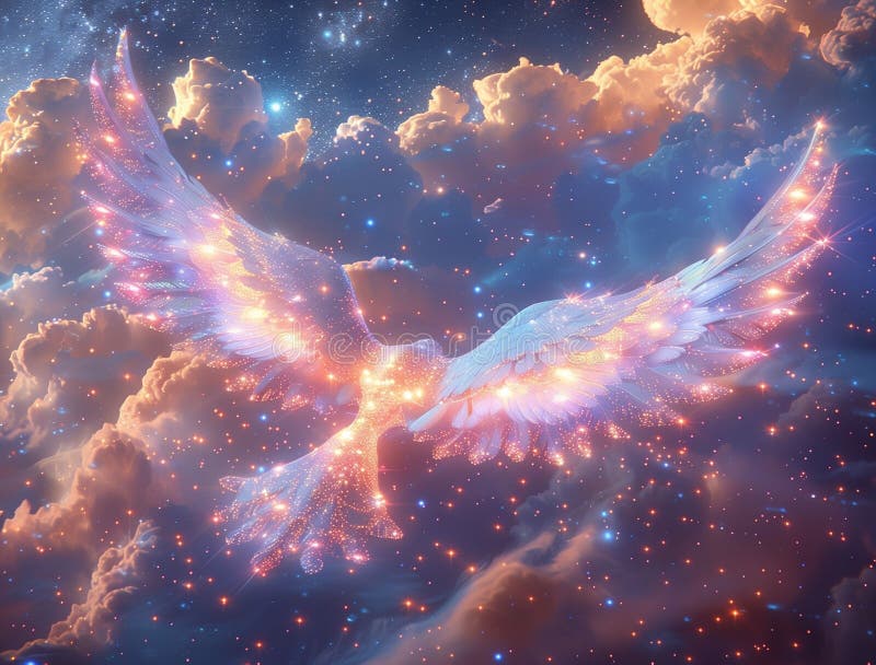 AI Generated Illustration of a Glowing Angelic Bird Soaring through a ...