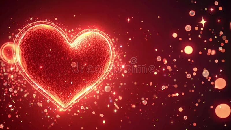 AI Generated Illustration of a Glowing Heart with Sparkling Particles on a Red Gradient ...