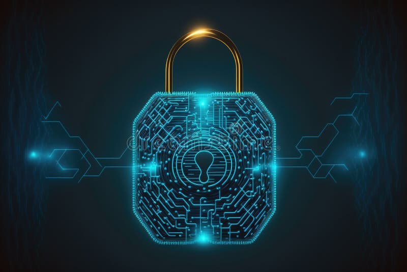 AI Generated Illustration of a Glowing Lock on a Blue Background - the ...