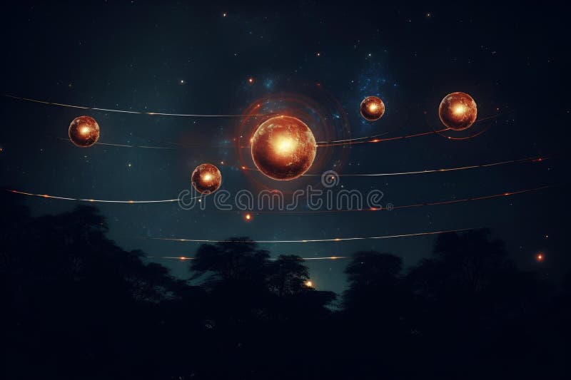 AI Generated Illustration of Glowing Objects in Space Stock ...