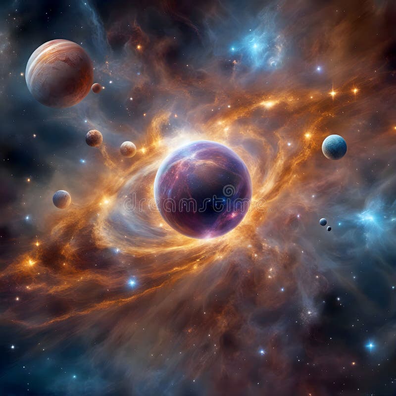 AI Generated Illustration of Glowing Planets in a Galaxy Stock ...