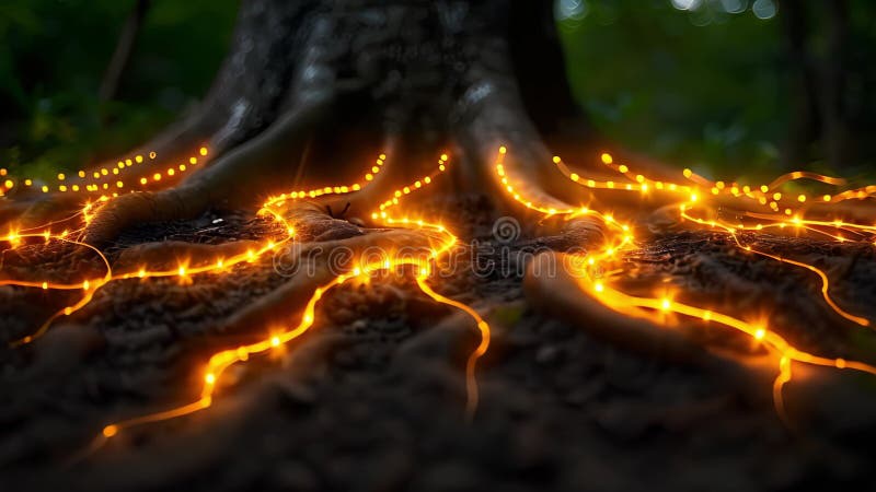 Ai-generated Illustration of Glowing Roots of a Tree in a Dark Forest ...