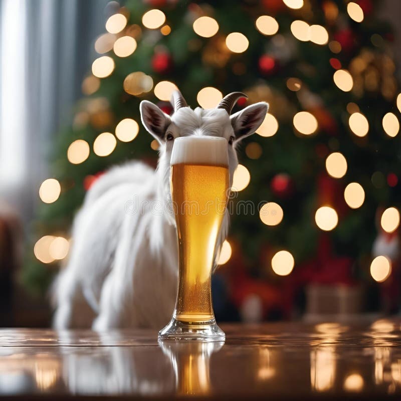 AI Generated Illustration of a Goat with a Glass of Beer Against a ...