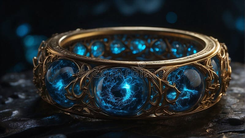 AI-generated Illustration of a Gold Ring with a Magical Blue Glow ...