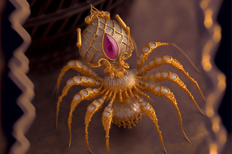 AI-generated Illustration of a Gold Spider with a Luxury Pink Gem Stock ...