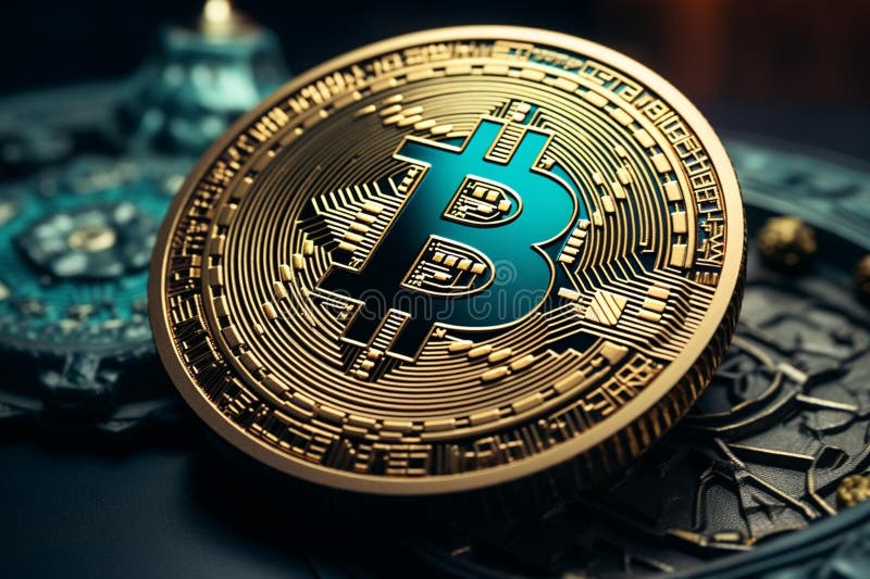 AI Generated Illustration of a Golden Bitcoin on a Flat Surface ...
