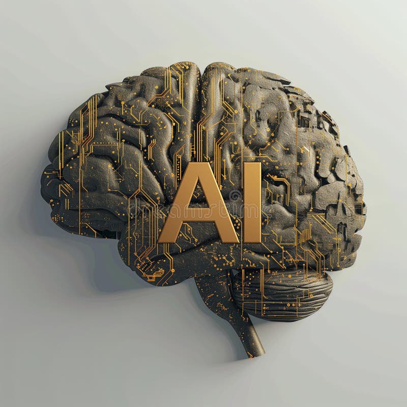AI Generated Illustration of a Golden Brain with an AI Inscription Atop ...