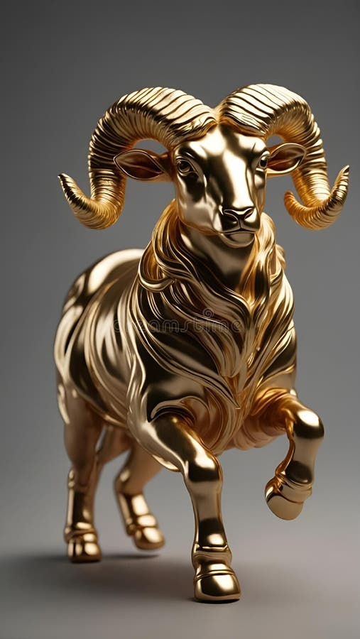 A Gold Ram that is Standing on a Grey Surfaces Stock Illustration ...
