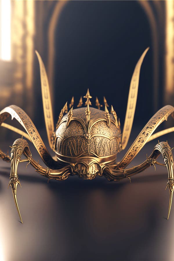 AI-generated Illustration of a Golden Spider with a Luxury Crown Stock ...