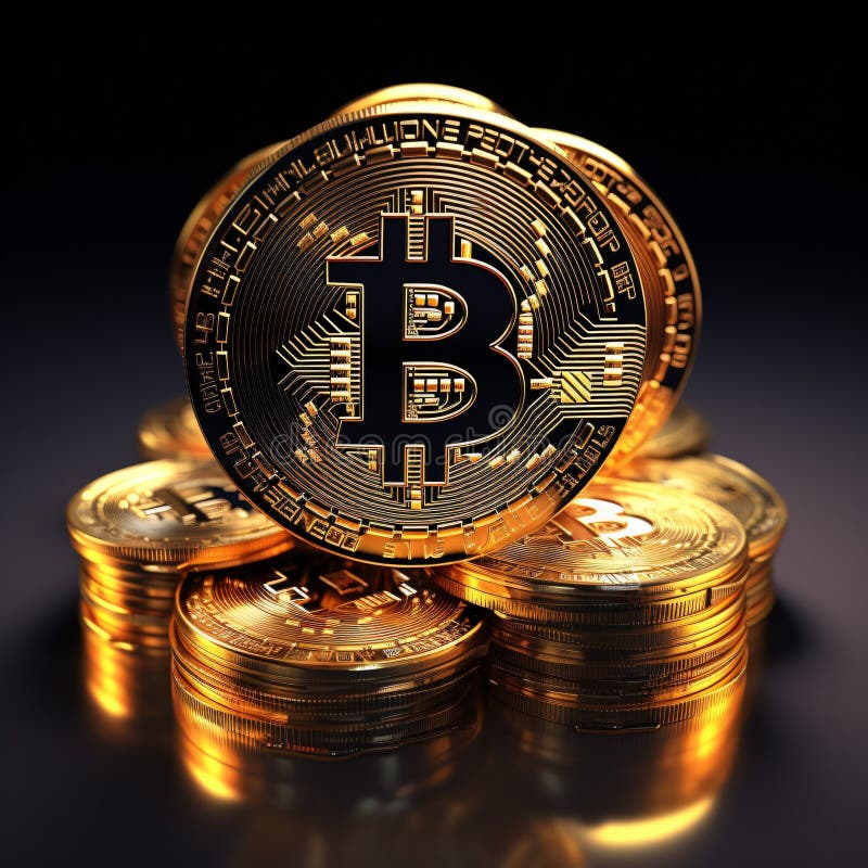 AI Generated Illustration of a Golden Stack of Bitcoins Stock ...