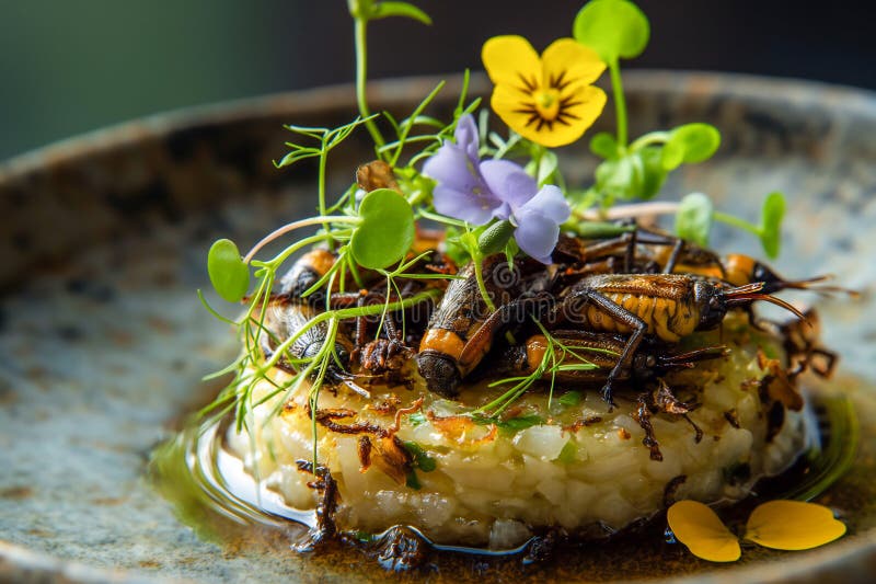 A Gourmet Dish Made with Crickets Creatively Prepared and Presented on ...